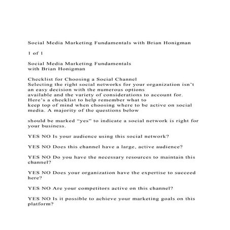 Social Media Marketing Fundamentals with Brian Honigman1 o.docx