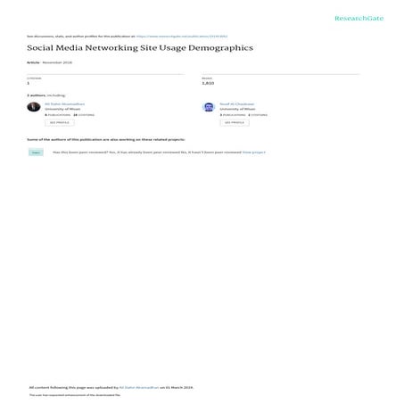 Social Media Networking Site Usage Demographics Stats Pdf