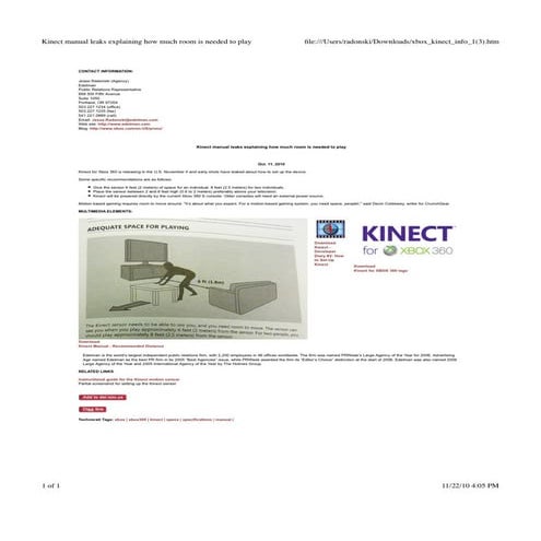 Social media news release kinect | PDF