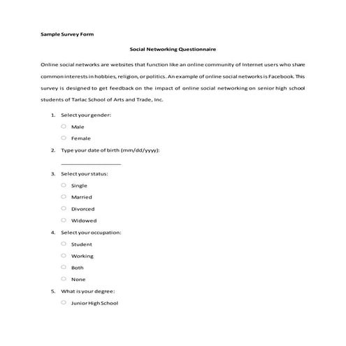 Social networking questionnaire | DOCX