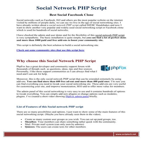 Social Network Php Script To Build Facebook Clone Website Pdf