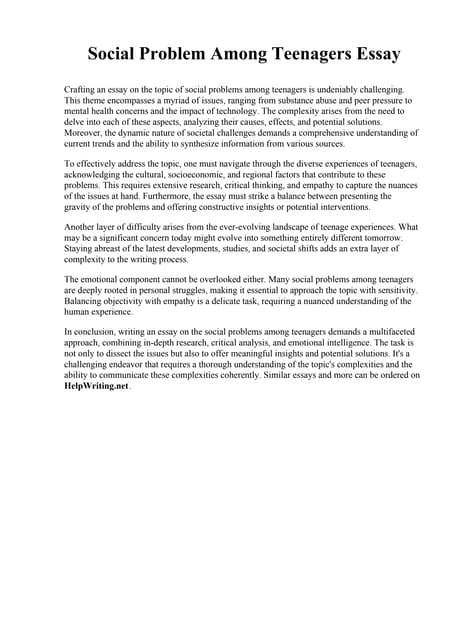 Essay On Teenage Problems. North American University | PDF