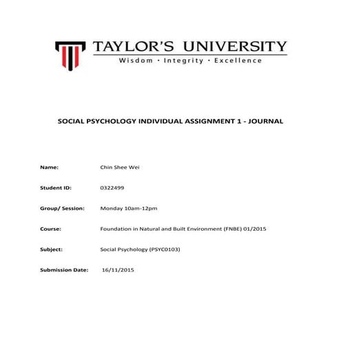 Social psychology individual assignment 1 | PDF