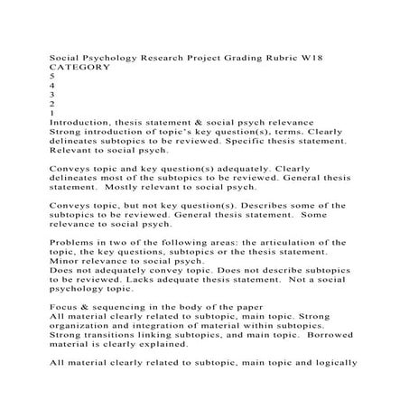 Social Psychology Research Project Grading Rubric W18CATEGORY5.docx ...