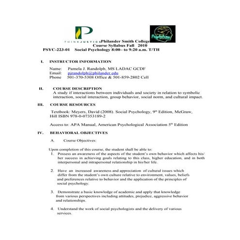 Social Psychology Syllabus Randolph | DOC