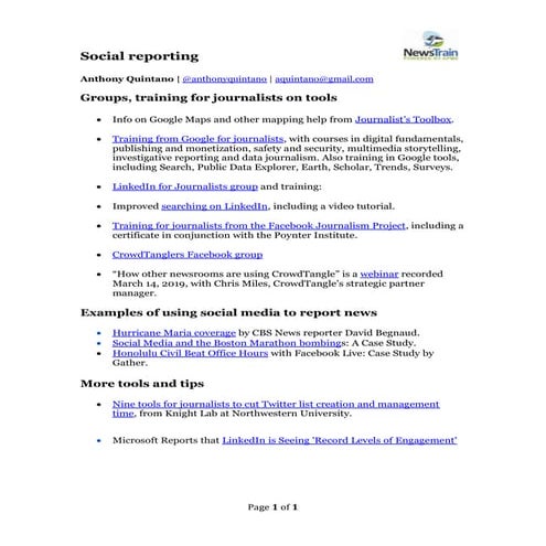 Social reporting anthony quintano - denver news train - april 11-12, 2019 | PDF