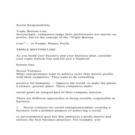 Social Responsibility Triple Bottom LineIncreasingly, co.docx