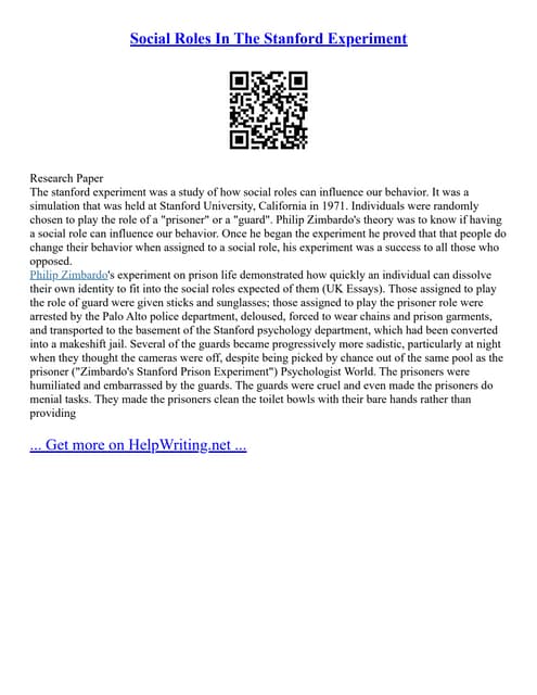 Social psychologist Philip Zimbardo (1974; Haney, Banks, & Zimbard.docx