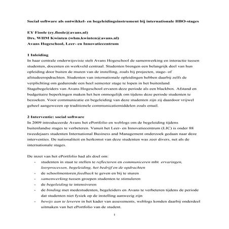 Social software als ontwikkel en begeleidingsinstrument bij ...