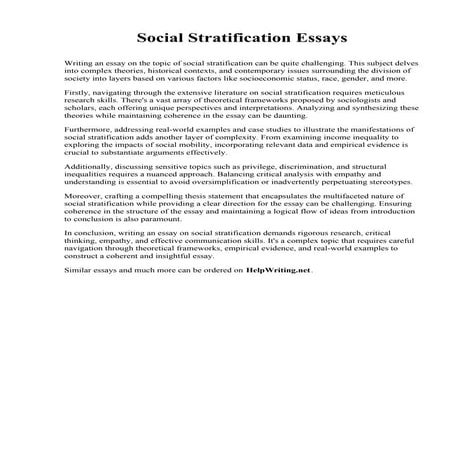 Social Stratification Essay. Springfield College | PDF