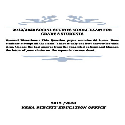 Social Studies Grade 8 Model Exam 2.pdf YUUNIVARSIITIIAMBOO ...