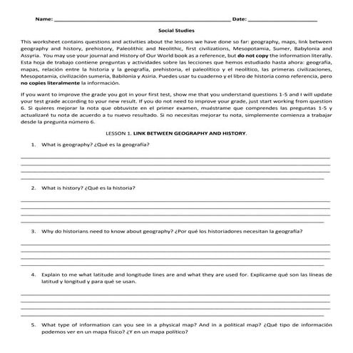 Social studies Quarter 1 Revision Questions Bilingual | PDF