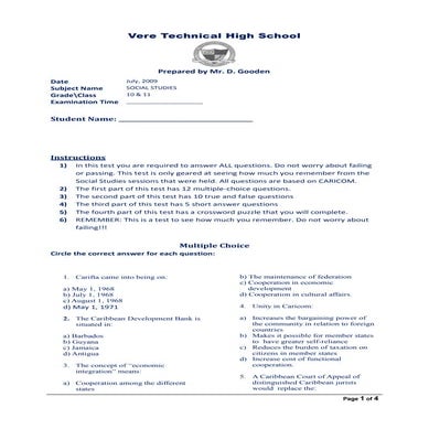 Social Studies Test 10,11 | DOCX