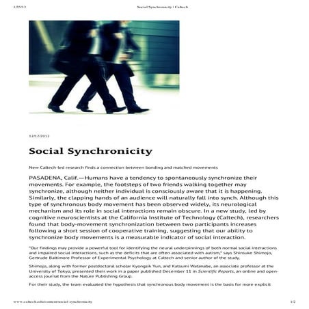 [Caltech News] Social synchronicity | PDF
