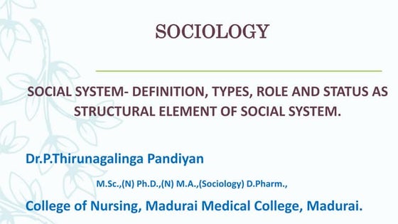 Social system (Sociology) | PPTX | Science