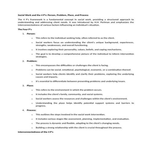 Social Work and the 4 P's(Person,Prob.Place,Process).docx