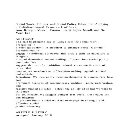Social Work, Politics, and Social Policy Education Applying | DOCX