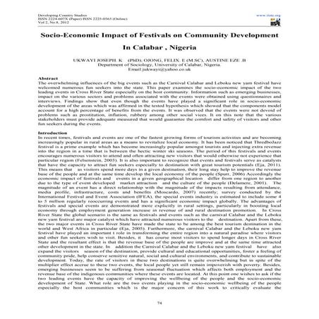 Socio economic impact of festivals on community development in calabar ...