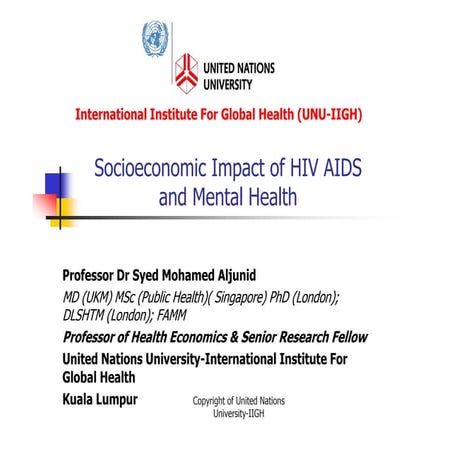 Socio economic impact of hivaids & mental health (Syed Aljunid) | PDF