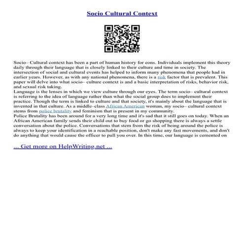Socio Cultural Context | PDF