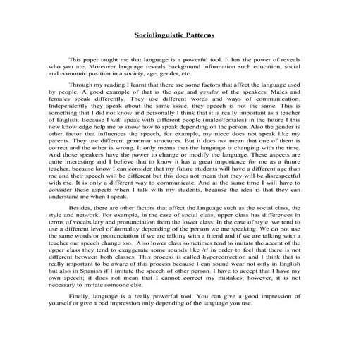 Sociolinguistic patterns reflection | DOC