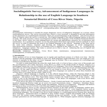 Sociolinguistic survey, advancement of indigenous languages in ...