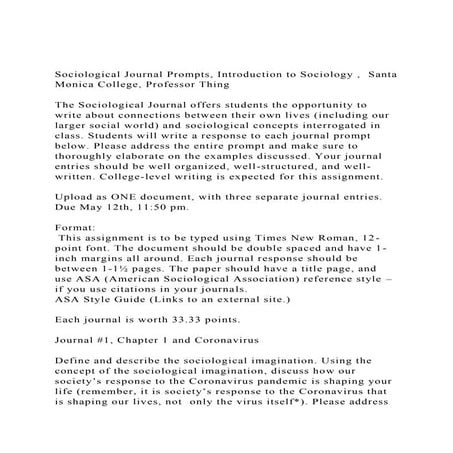 Sociological Journal Prompts, Introduction to Sociology , Santa.docx