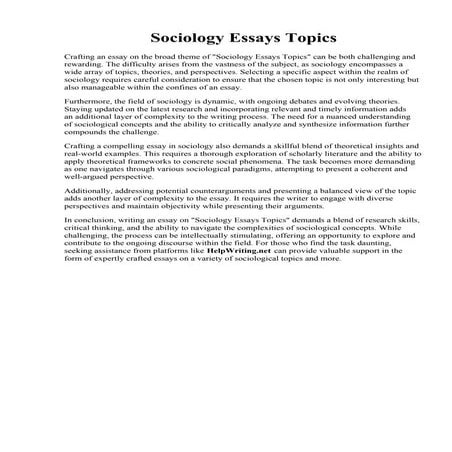 Sociology Essays Topics | PDF