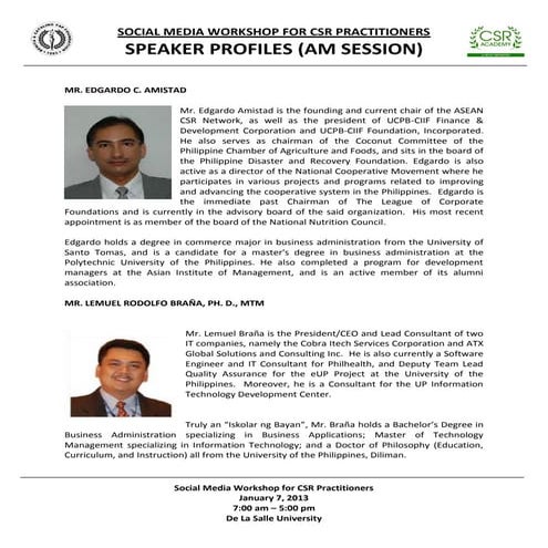 Social Media Workshop - Speaker Profiles | PDF | Business Administration | Business