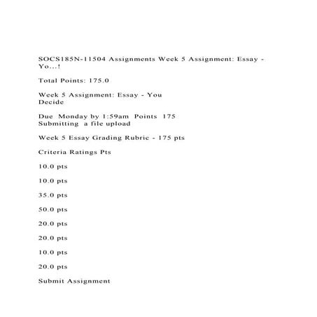 SOCS185N-11504 Assignments Week 5 Assignment Essay - Yo…!.docx