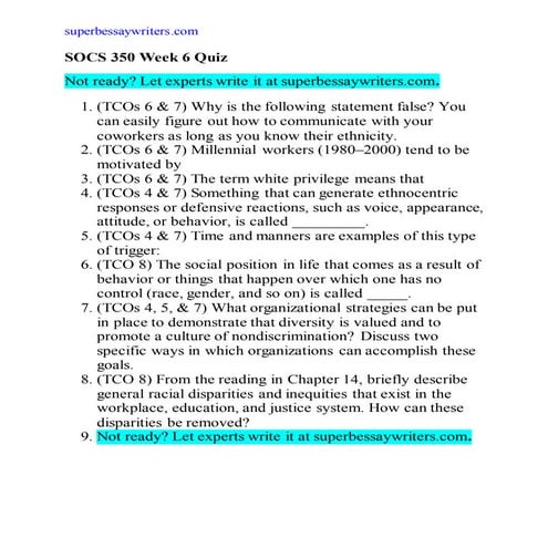 Socs 350 week 6 quiz | DOCX