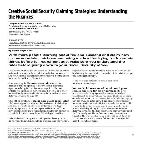 Soc sec claiming strategies | PDF