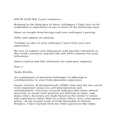 SOCW 6520 WK 2 peer responses Respond to the blog post of th.docx