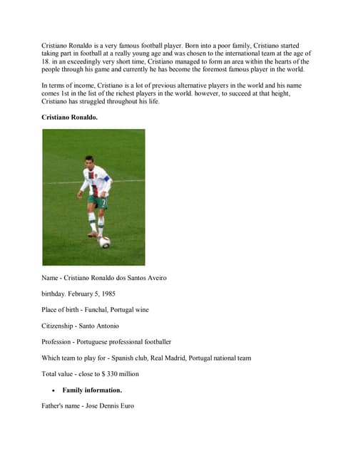 Presentation on Cristiano Ronaldo | PPTX | Soccer | Sports