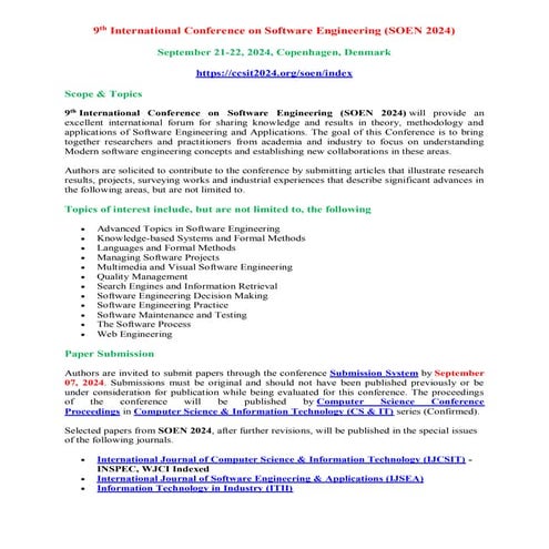 9th International Conference on Software Engineering (SOEN 2024) | PDF