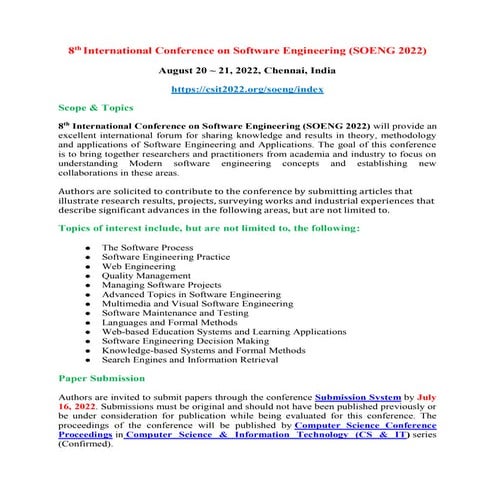 10th International Conference on Software Engineering (SOEN 2025) | PDF
