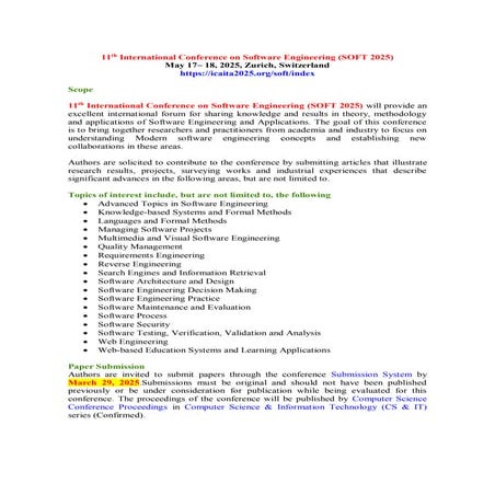 11th International Conference on Software Engineering (SOFT 2025) | PDF