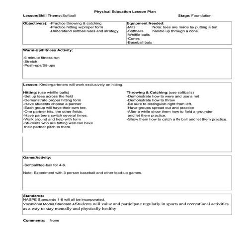 Softball-Lesson Plan | ODS | Softball | Sports
