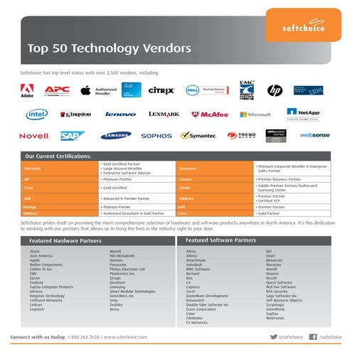 Softchoice - Top 50 Technology Vendors | PDF