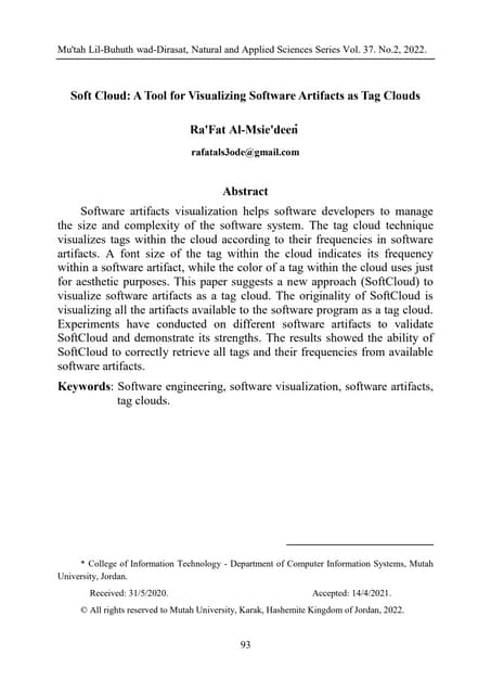 Softcloud A Tool For Visualizing Software Artifacts As Tag Cloudspdf