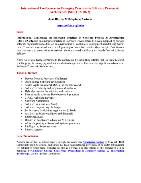4 th International Conference on Emerging Practices in Software Process & Architecture (SOFTPA ...