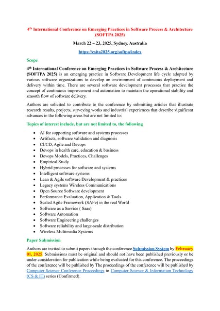 4th International Conference on Emerging Practices in Software Process & Architecture (SOFTPA ...