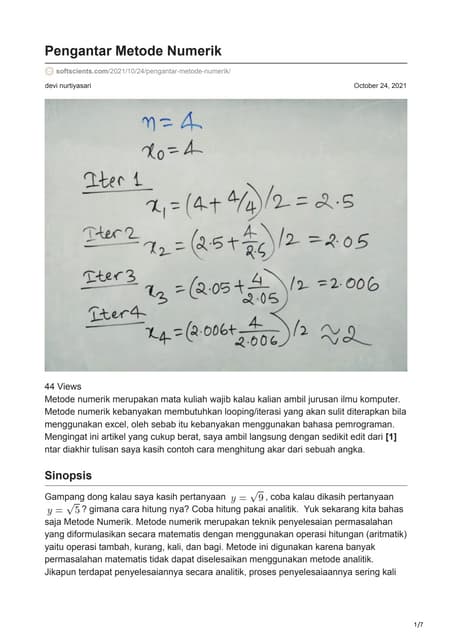 Bab1 mata kuliah metode numerik | PDF