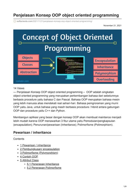 Penjelasan Konsep Oop Object Oriented Programming Pdf