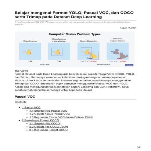softscients.com-Belajar mengenai Format YOLO Pascal VOC dan COCO serta Trimap pada Dataset Deep ...