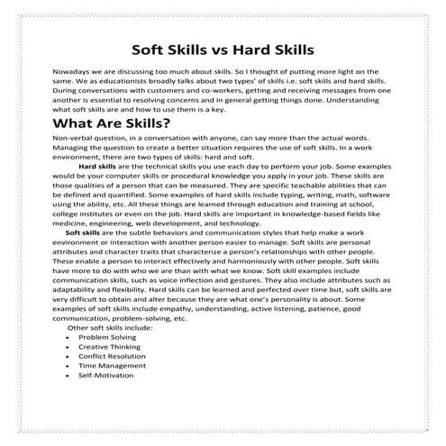 Soft skills vs Hard skills | PDF