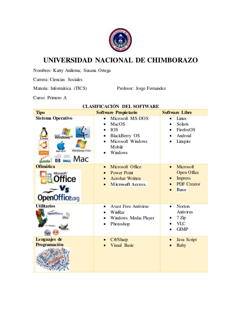 clasificación del software