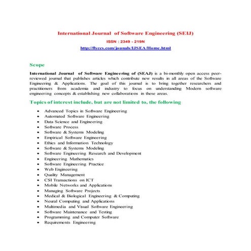 International Journal of Software Engineering (SEIJ) | PDF