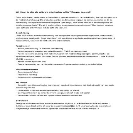 Software ontwikkelaar, Ede | DOCX | Computing | Technology & Computing
