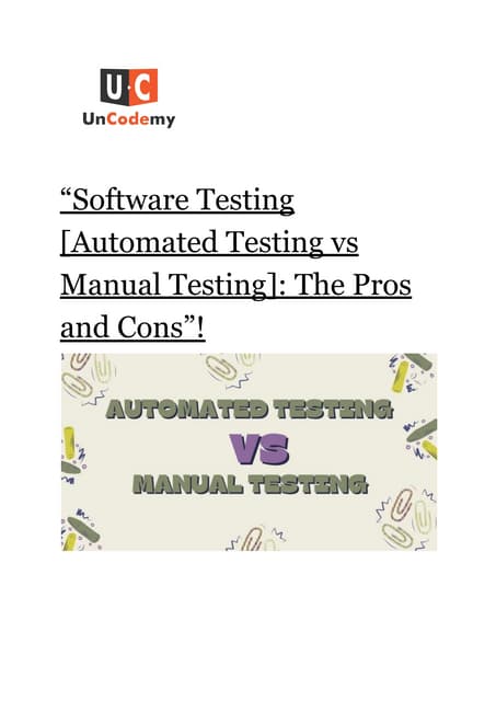 Manual Vs Automation Testing Pptx Computer Software And Applications Computing
